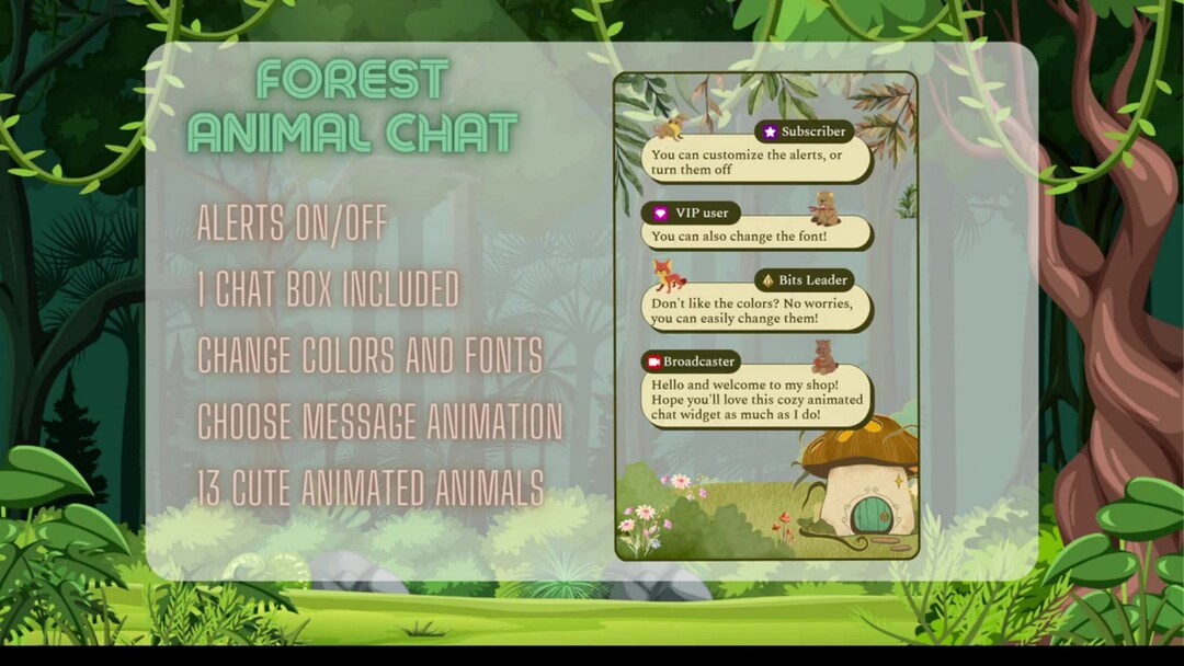 Forest Animated Twitch Chat Widget + Free Cozy Chat Box, 13 Animal ...