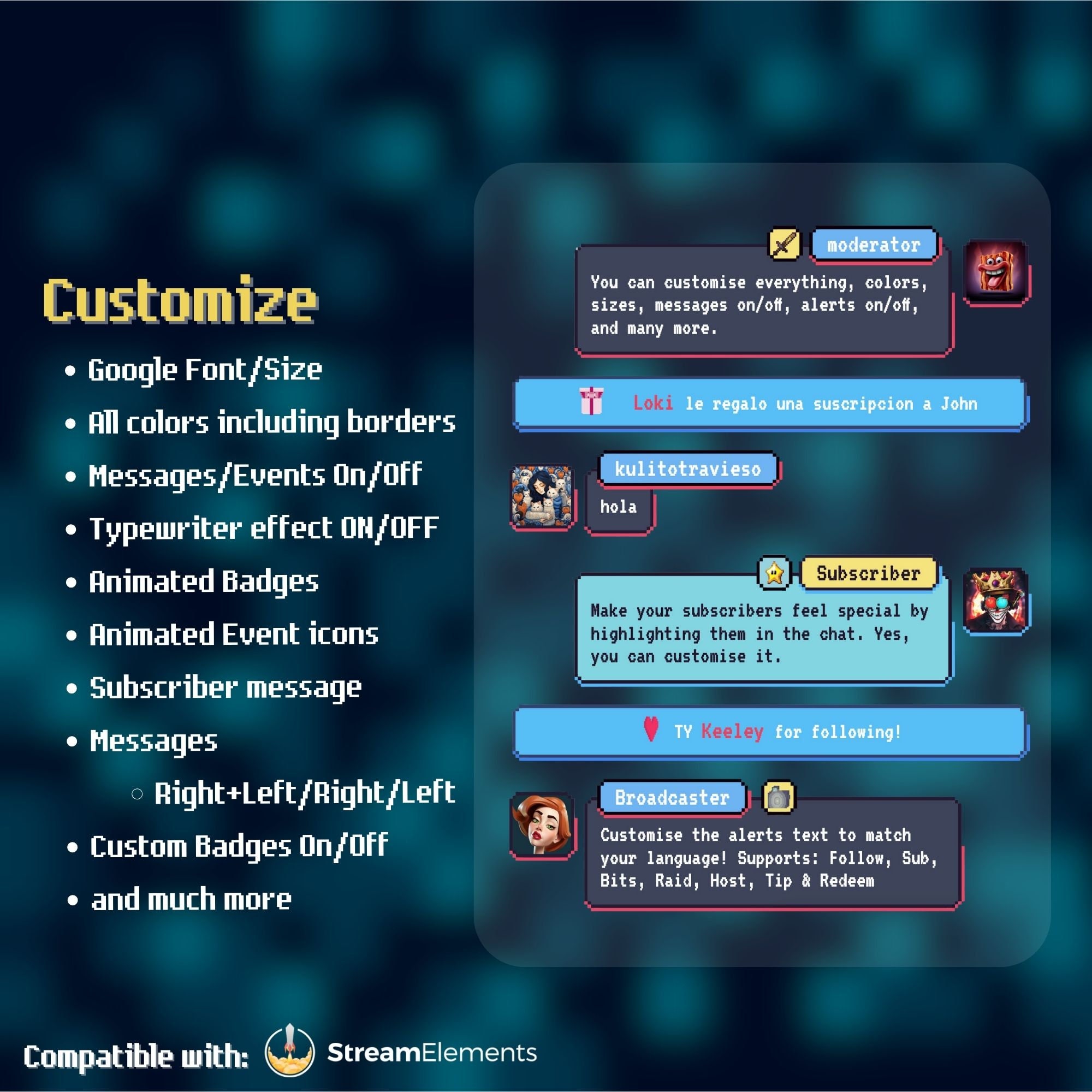 Twitch Pixel Chat AVATARS, Event List, Animated Badges, Emotes ...
