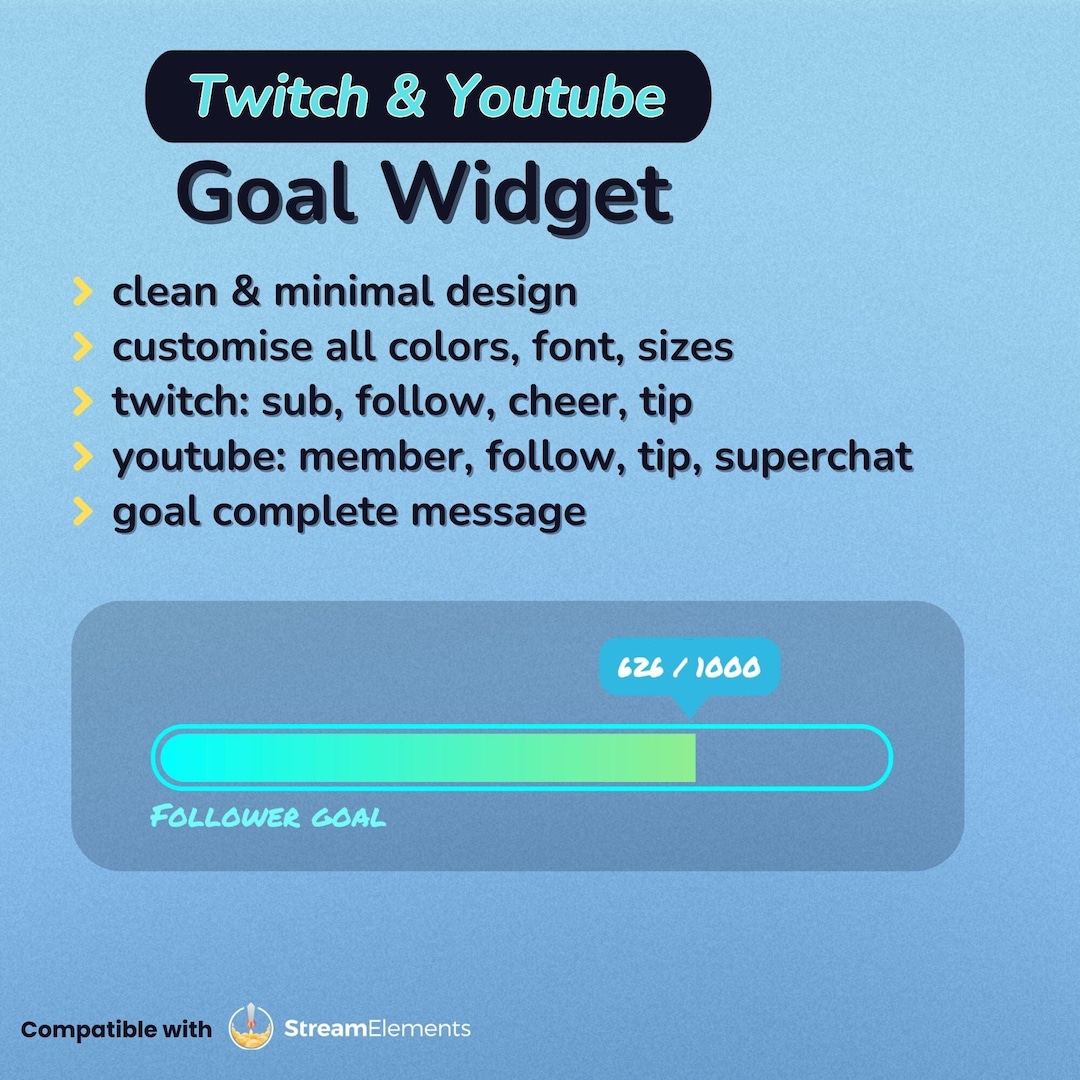 Minimal Goal Widget for Twitch or Youtube, Sub, Tips, Bits and Followers, Streamelements Only - Etsy