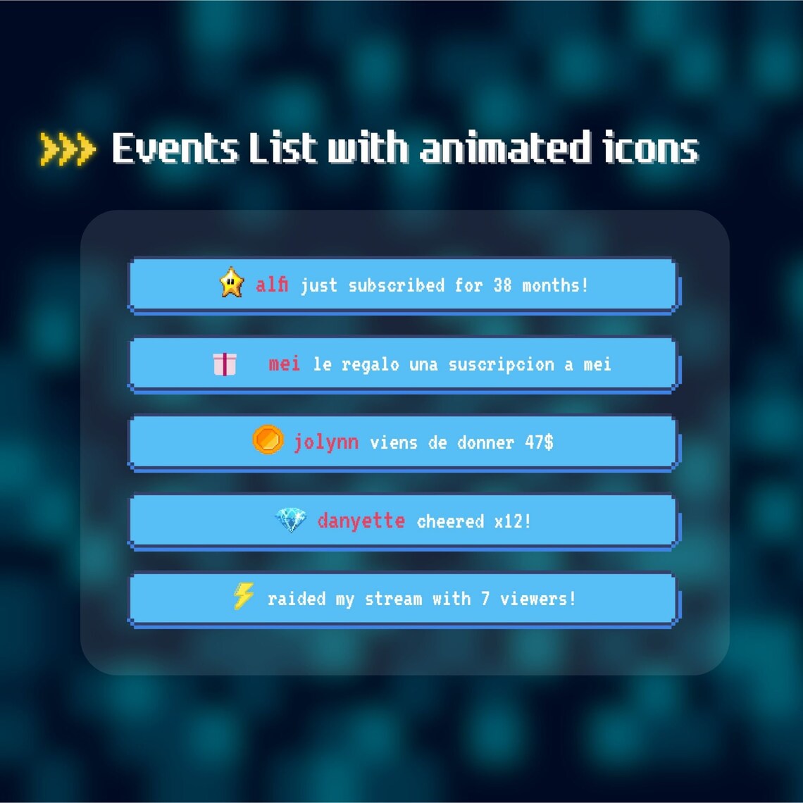 Twitch Pixel Chat AVATARS, Event List, Animated Badges, Emotes ...