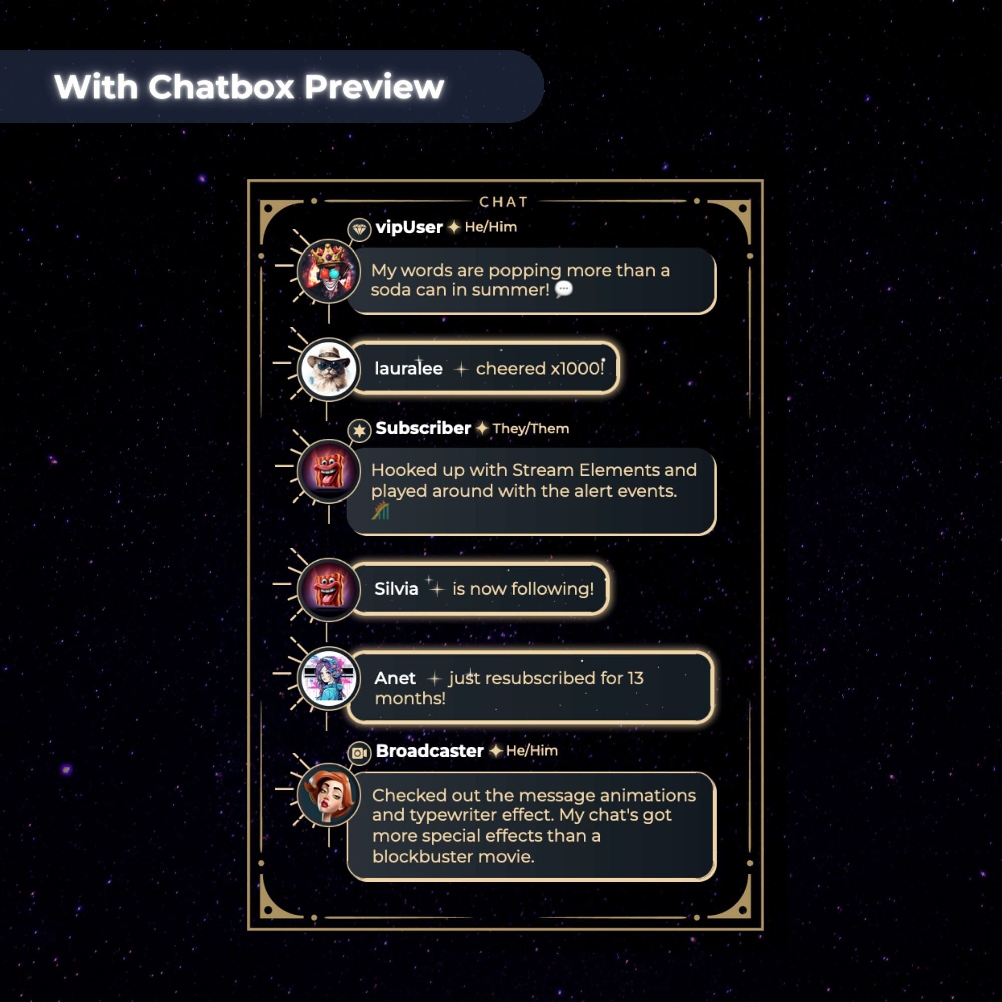 Night Sky Twitch Chat With Avatars, Animated, Alerts and Pronouns, Chat ...
