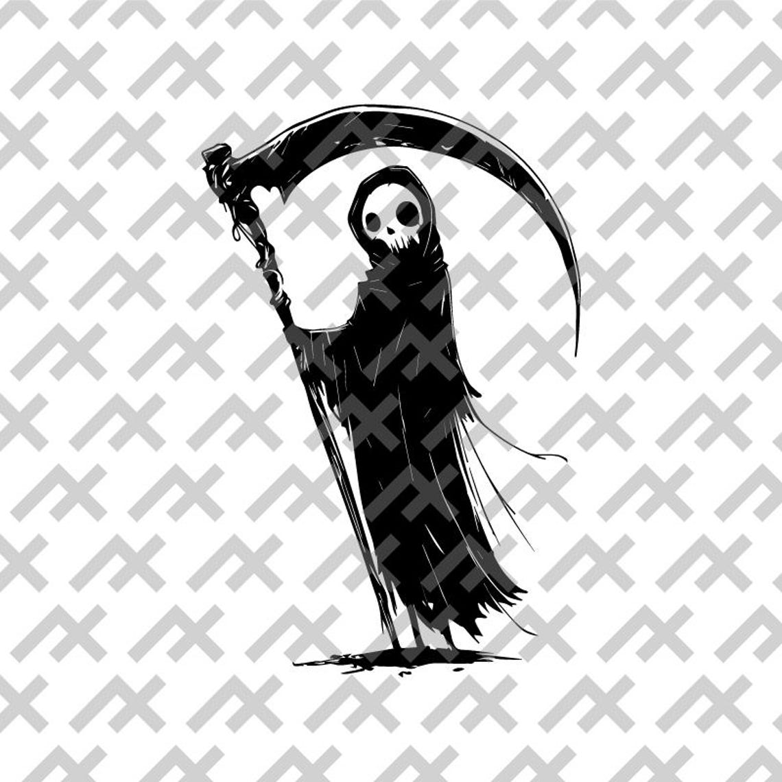 Grim Reaper Digital Design – Spooky Black and White Art for DIY ...
