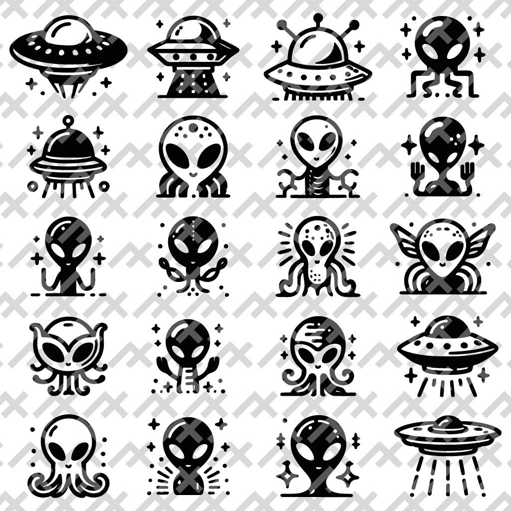 20 Piece Aliens And Ufos Clipart Bundle Svg Png Pdf Dxf Files Etsy