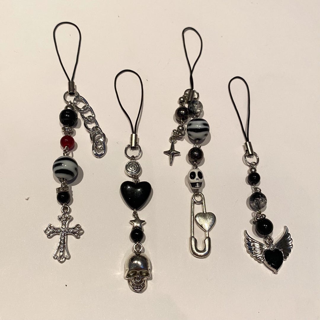 Handmade Goth Beaded Phone Charms, Halloween, Horror, Gothic, Emo Phone ...