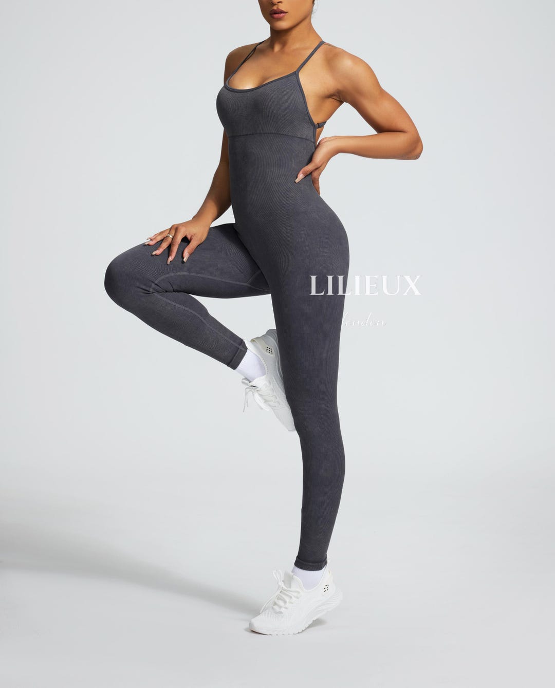 Sandwashed Cross-back Bodysuit – High Stretch U-neck Fitness Jumpsuit ...