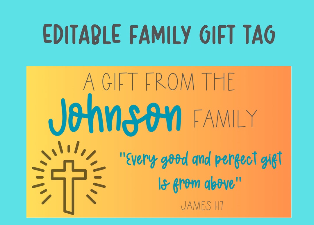 Editable Family Gift Tag- Cross and Bible Verse, Present Tag, Last Name ...
