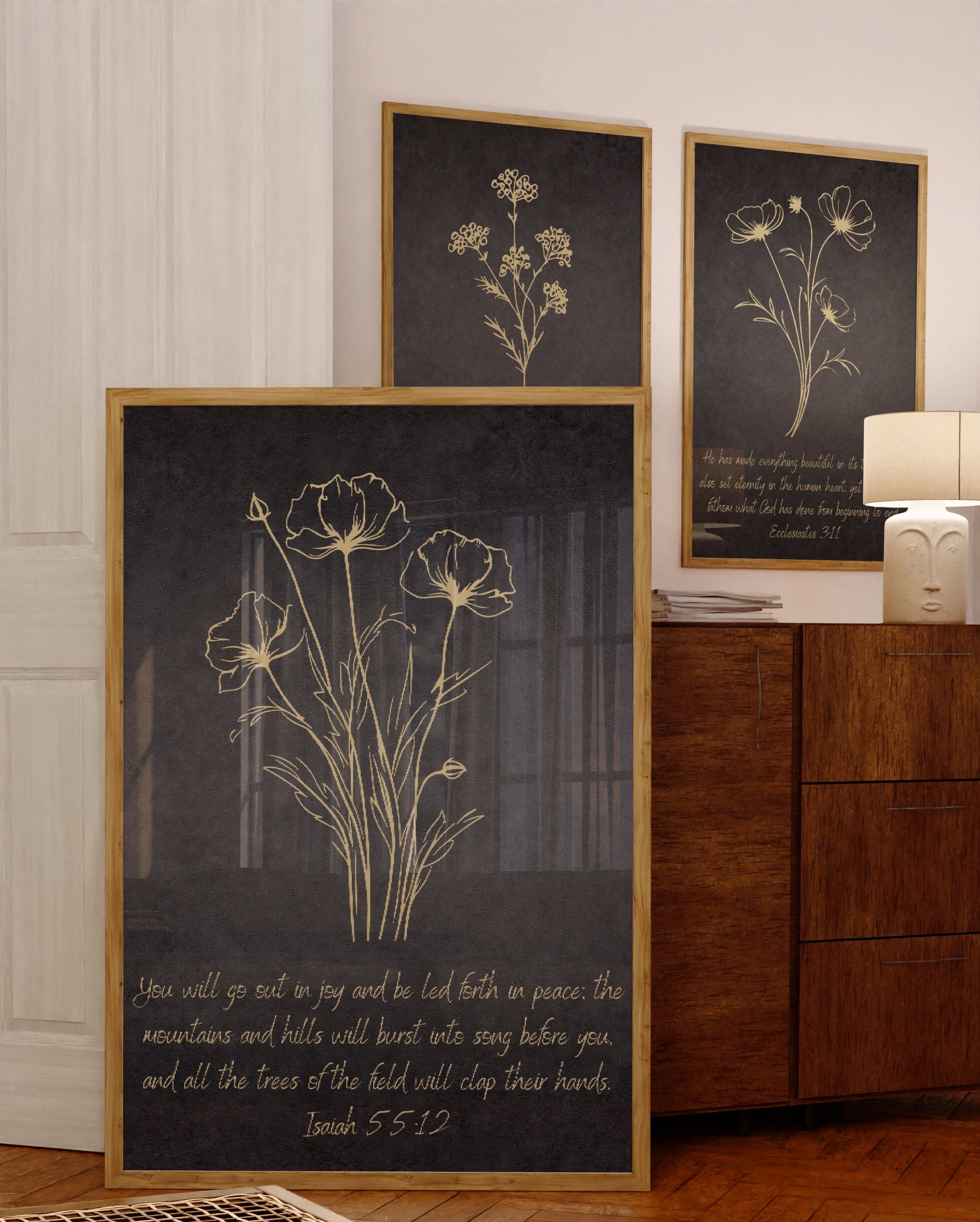 Floral Bible Verse Wall Art Set of 3 Prints Minimalist Botanical ...