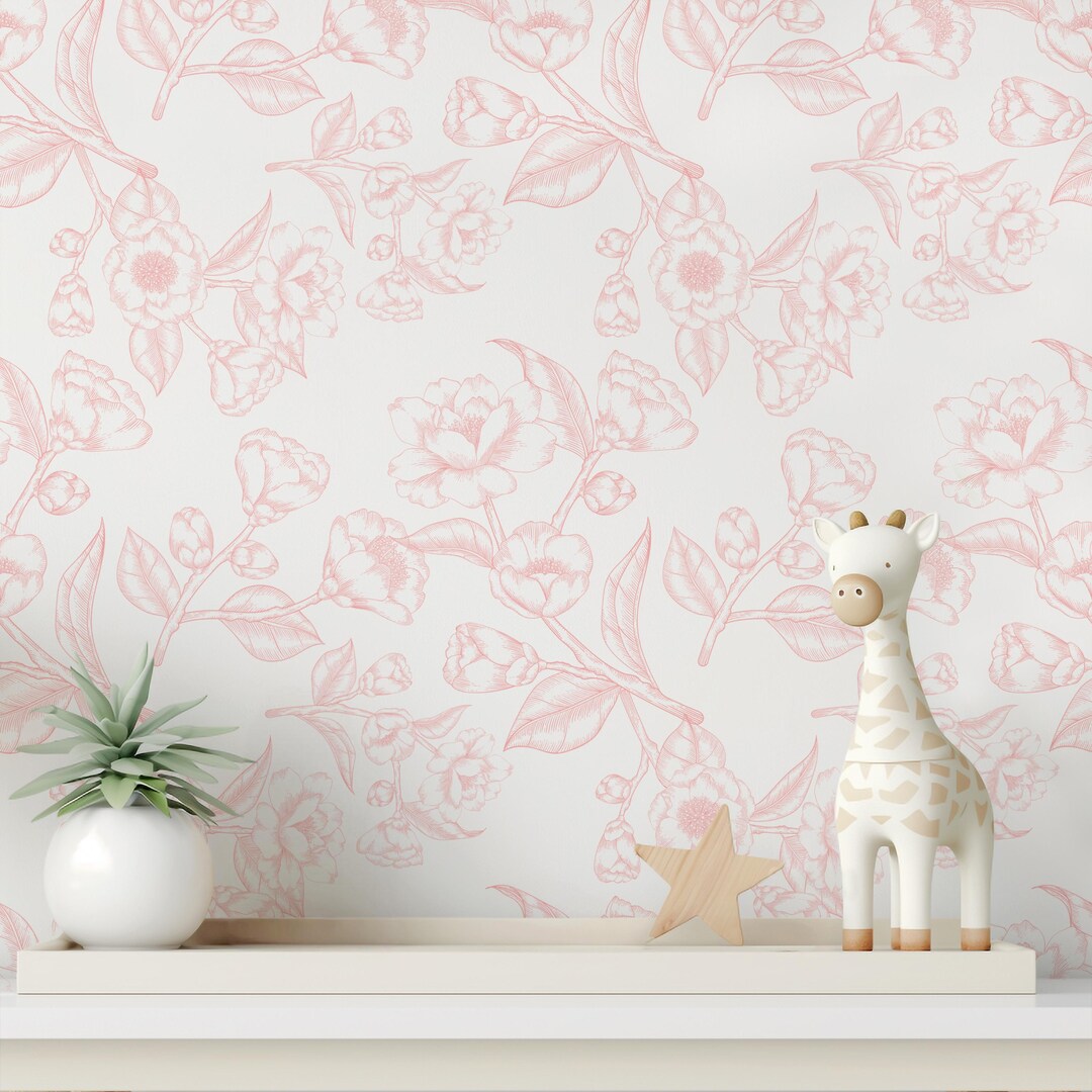 Pink Floral Wallpaper for Girl Nursery Vintage Toile Peel and Stick ...