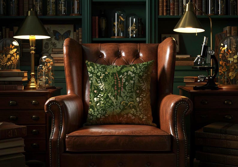 Green Floral Garden Throw Pillow Wildflower Botanical Cushion Cover ...