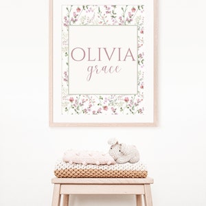 Sage and Pink Nursery Wall Prints for Girl Bedroom, Personalized Baby ...