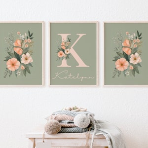 Sage Blush Nursery Wall Art for Baby Girl Bedroom Custom Girl Name With ...