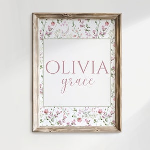 Sage and Pink Nursery Wall Prints for Girl Bedroom, Personalized Baby ...