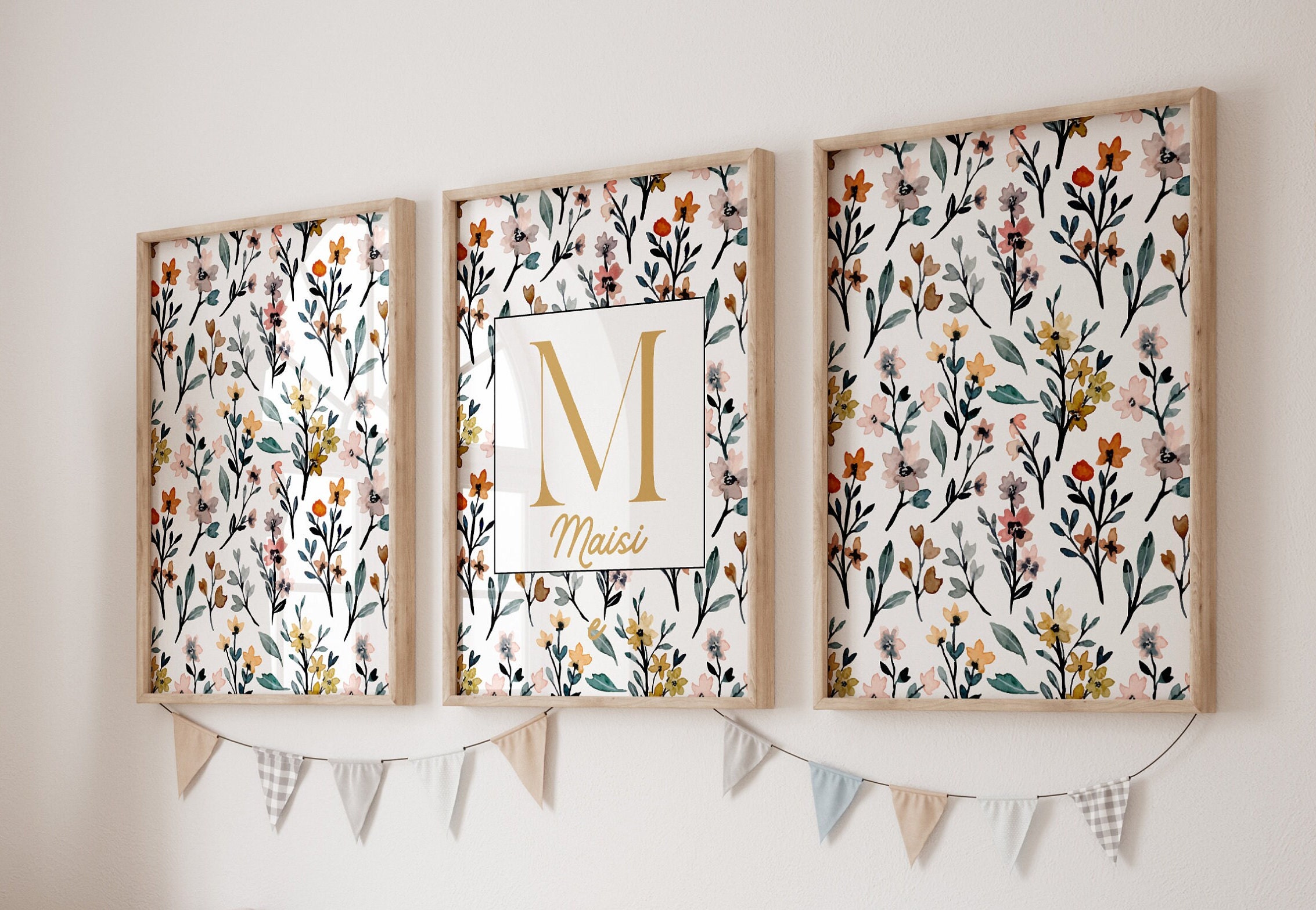 Wildflower Initial Nursery Prints for Baby Girl Bedroom Cottagecore ...
