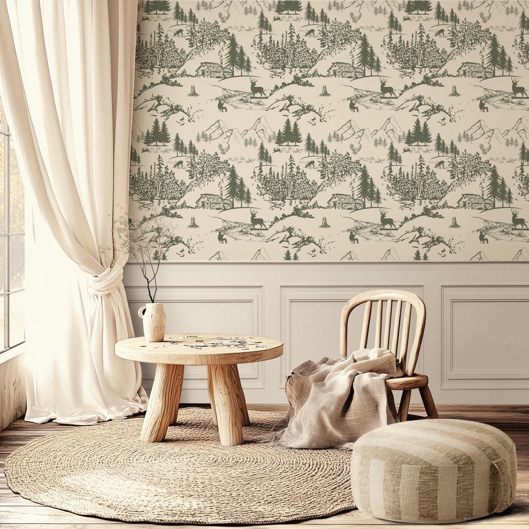 Buy Woodland Cabincore Peel and Stick Wallpaper, Rustic Forest ...