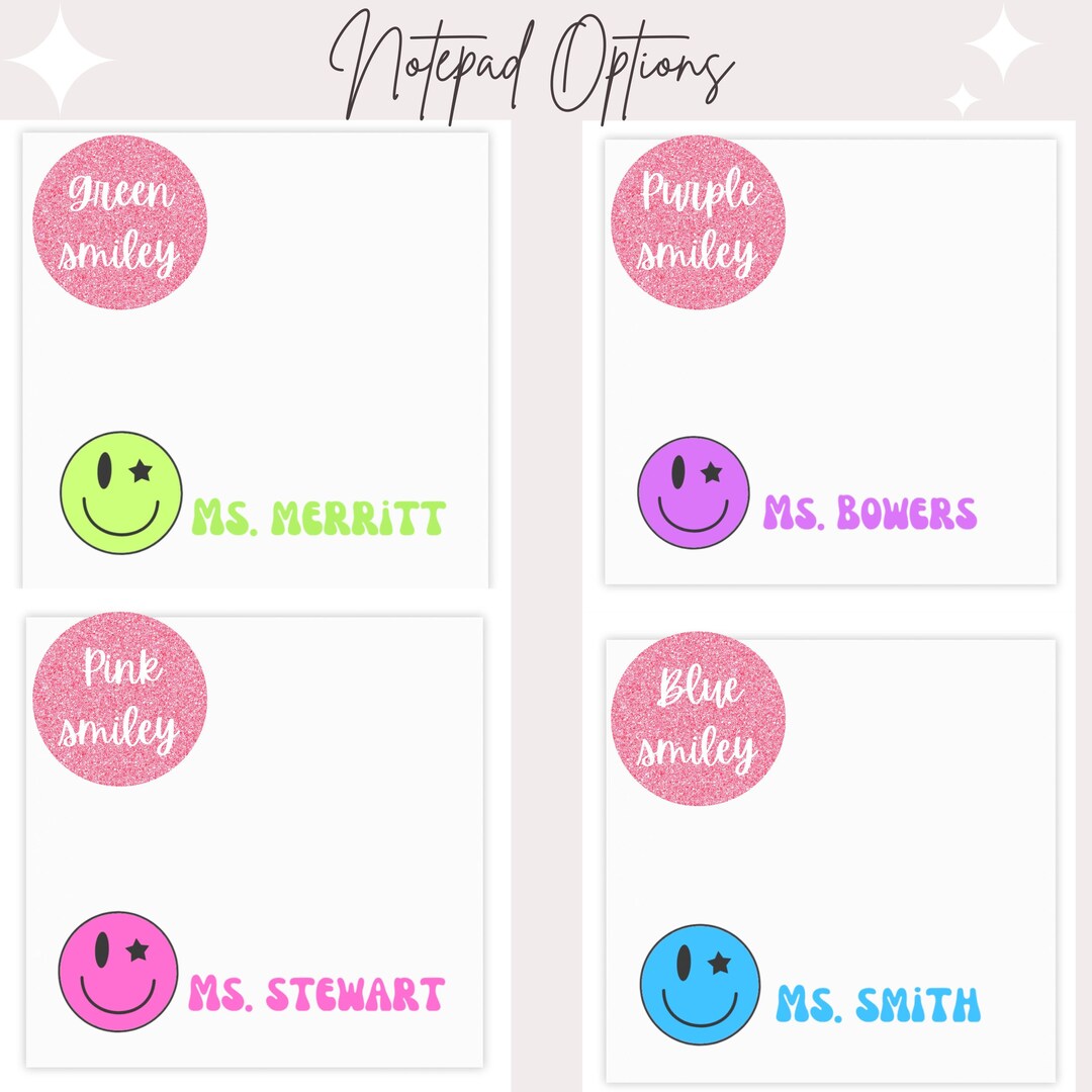Personalized Teacher Sticky Notes, Retro Smiley Sticky Notes, Teacher ...
