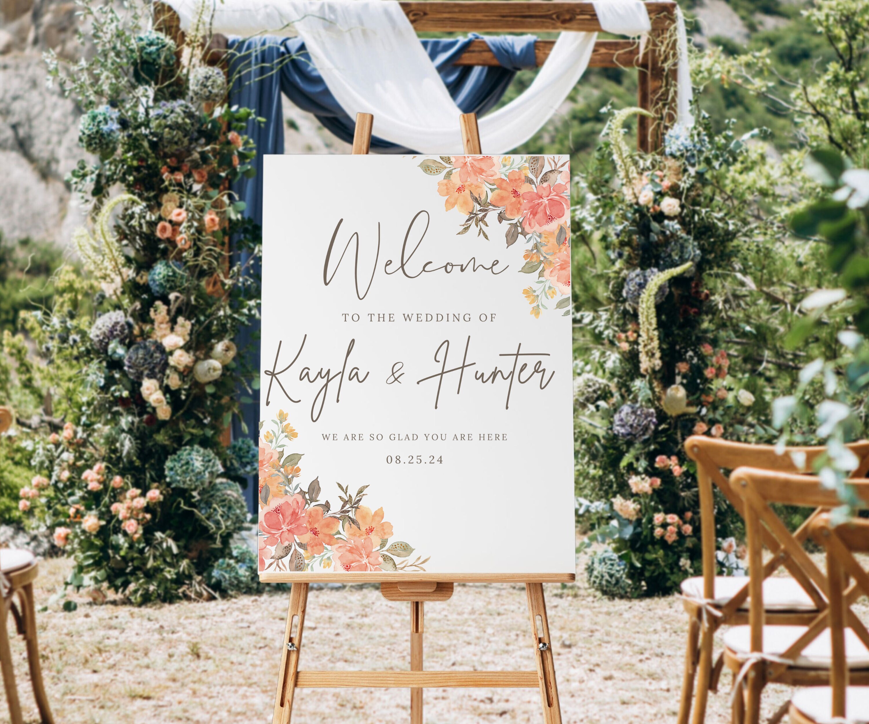 Floral Welcome to Our Wedding Sign for Garden Beach Wedding Decor Peach ...