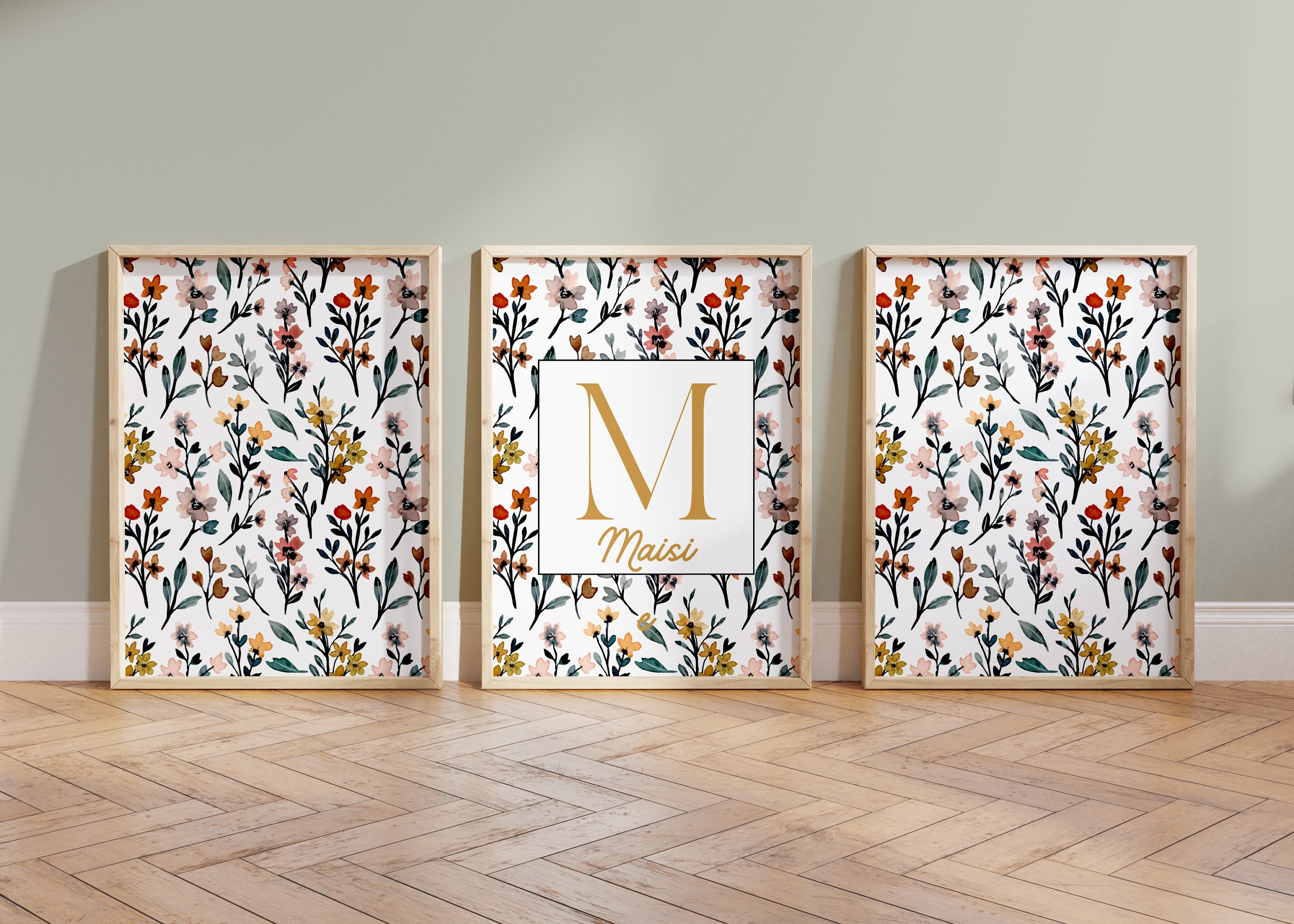 Wildflower Initial Nursery Prints for Baby Girl Bedroom Cottagecore ...