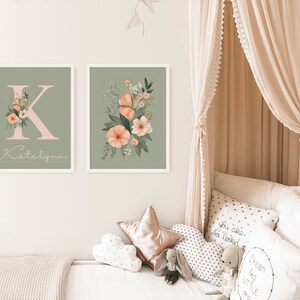 Sage Blush Nursery Wall Art for Baby Girl Bedroom Custom Girl Name With ...