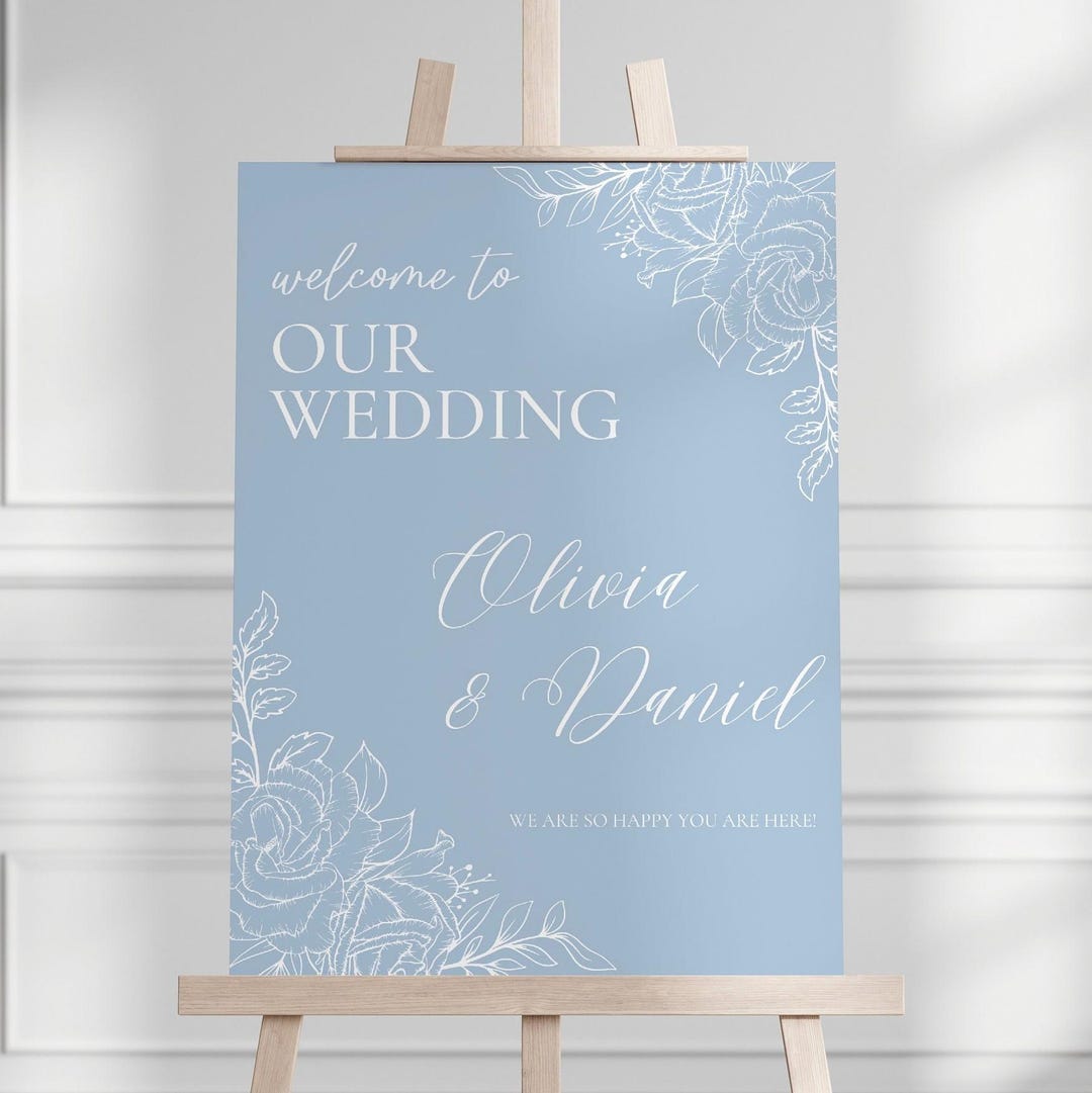 Dusty Blue Wedding Welcome Sign Vintage Floral Vertical Welcome Sign ...