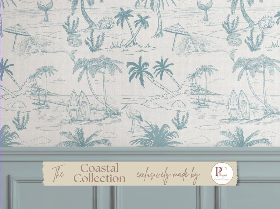 Coastal Toile Peel and Stick Wallpaper Beach House Faux Linen Wall ...