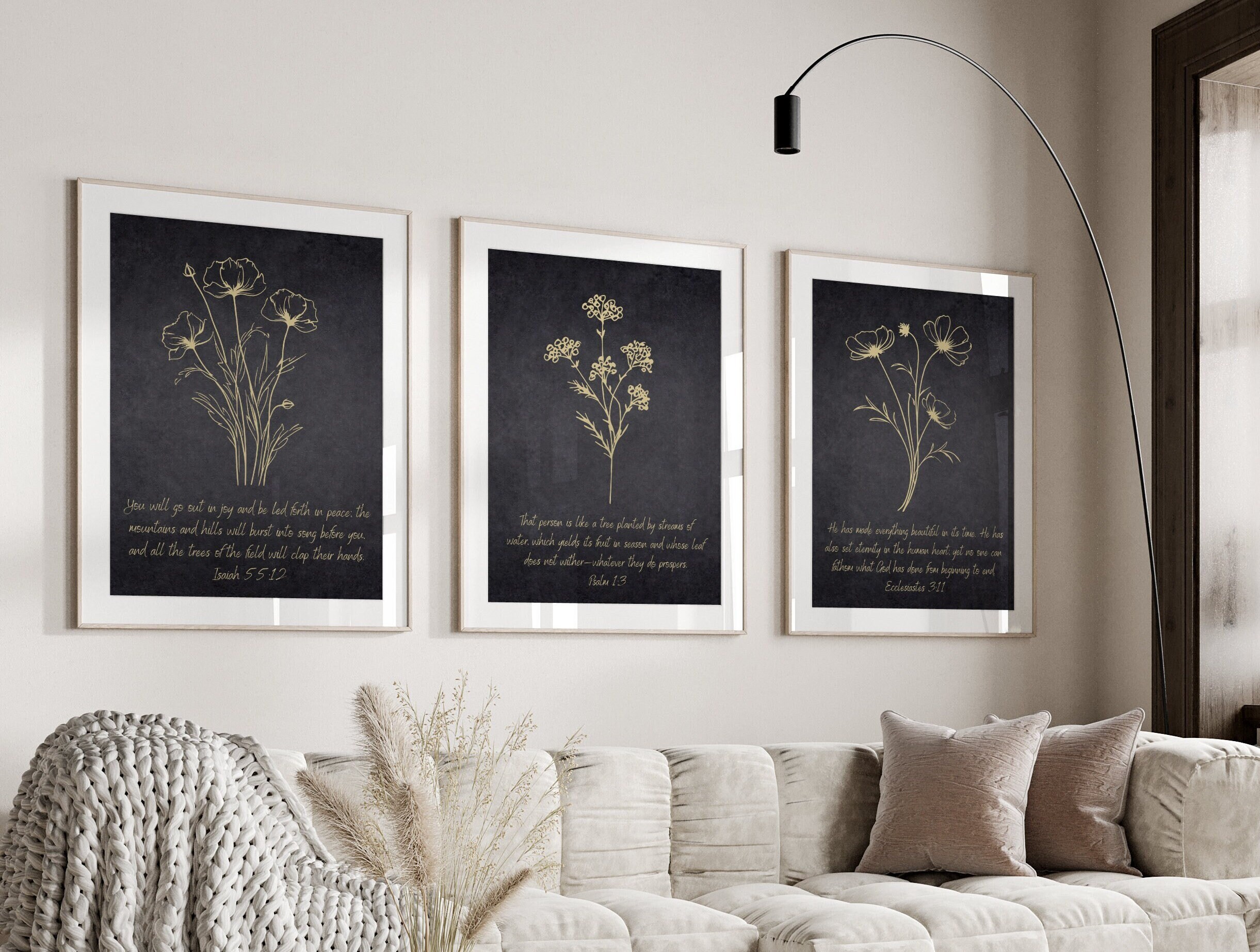 Floral Bible Verse Wall Art Set of 3 Prints Minimalist Botanical ...