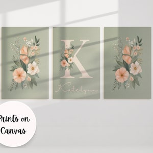 Sage Blush Nursery Wall Art for Baby Girl Bedroom Custom Girl Name With ...