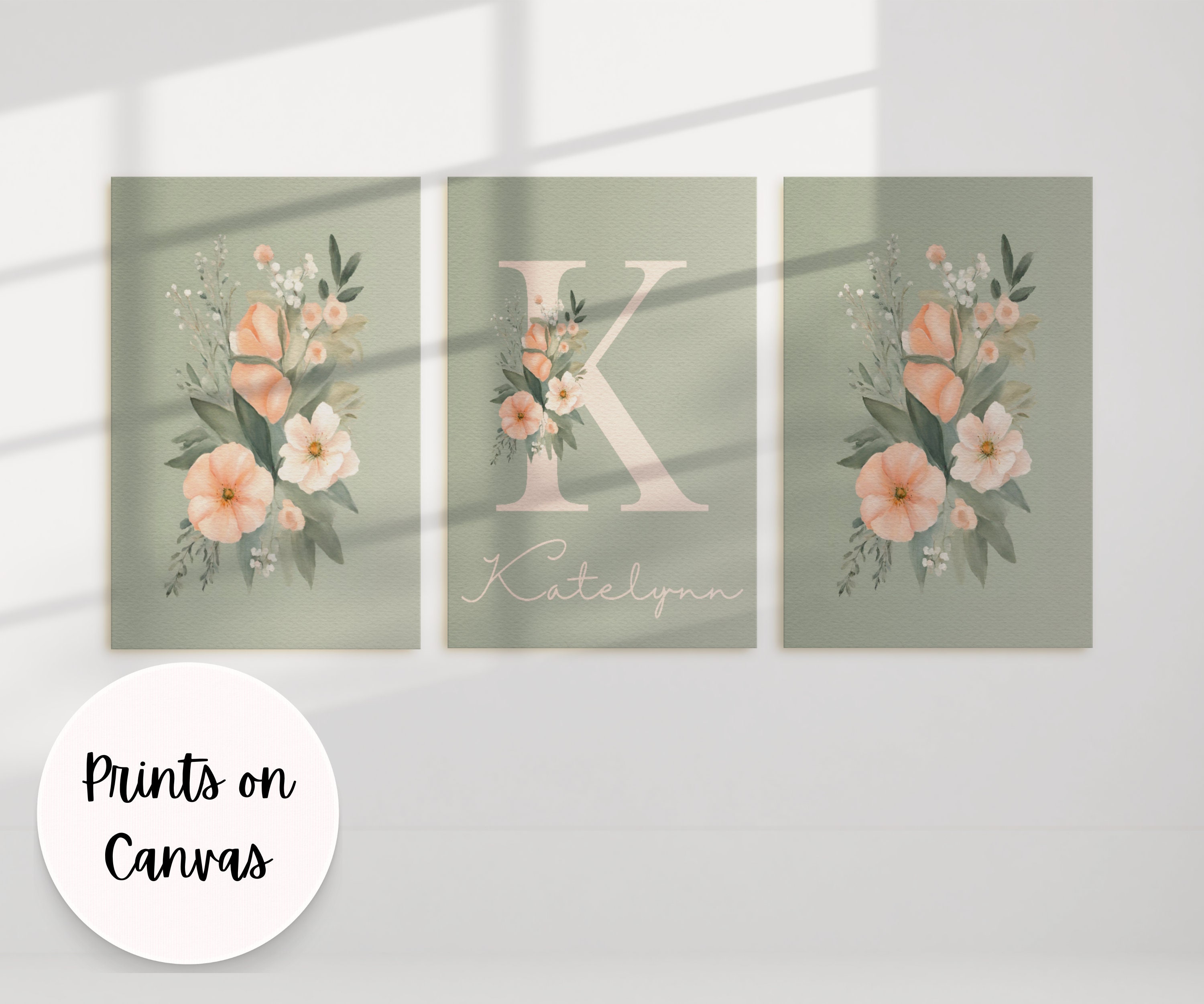 Sage Blush Nursery Wall Art for Baby Girl Bedroom Custom Girl Name With ...