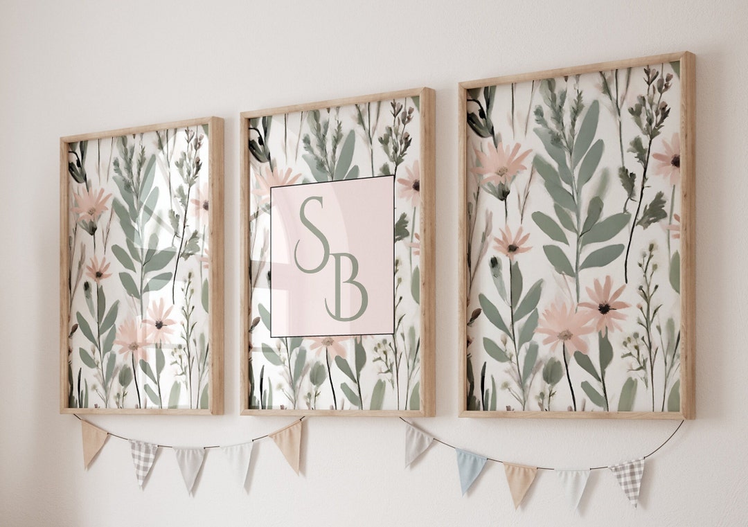 Sage and Blush Nursery Wall Art for Girl Wildflower Nursery Vintage ...