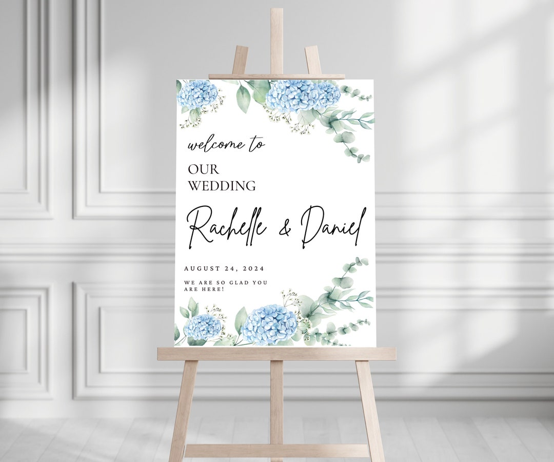 Blue Hydrangea Wedding Sign Blue Floral Wedding Sign for Garden Wedding ...
