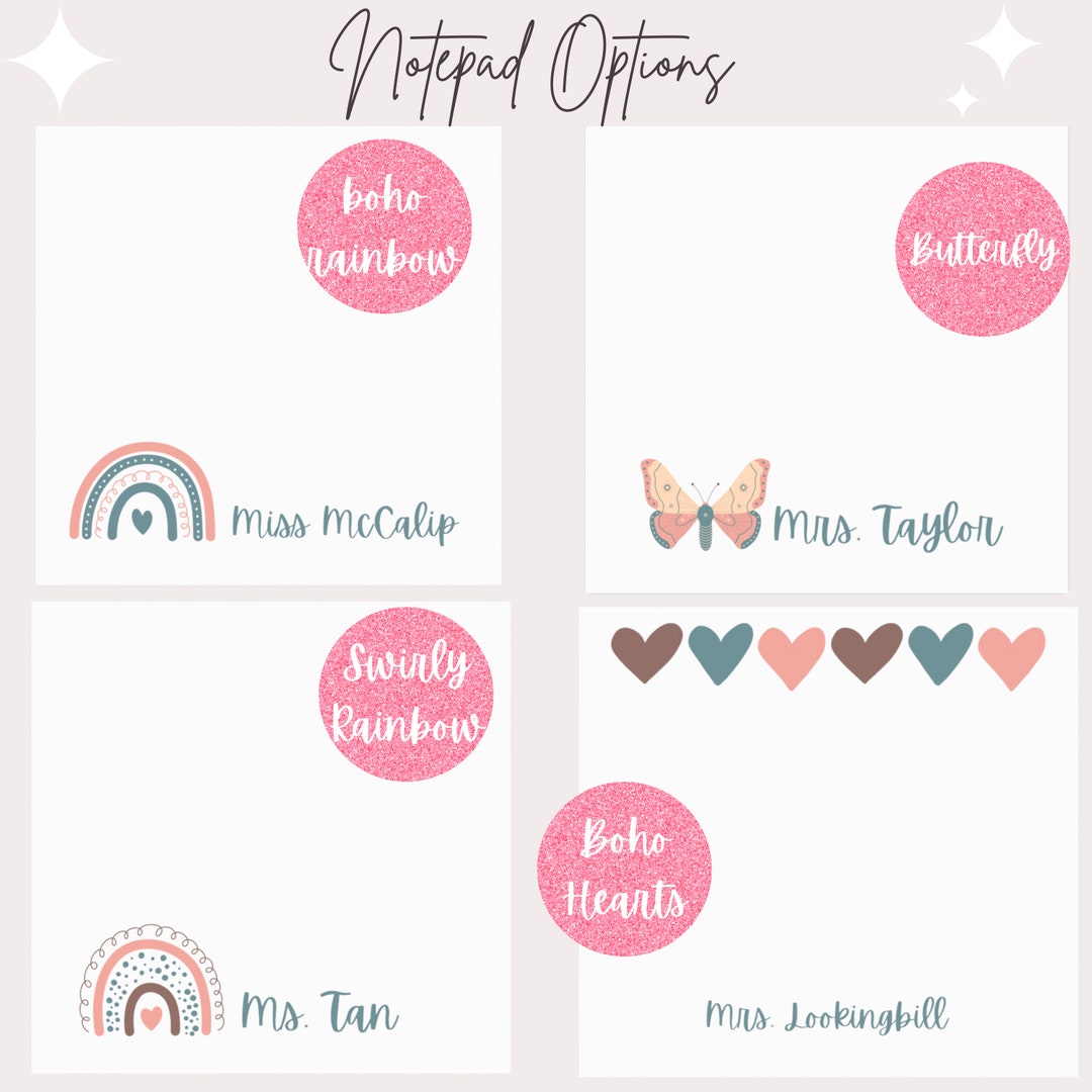 Personalized Teacher Sticky Notes: Boho Rainbow Notepads, Back to ...