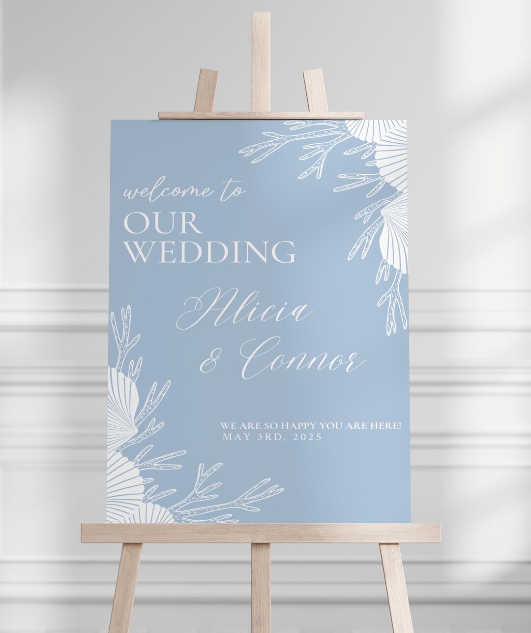 Dusty Blue Beach Wedding Welcome Sign Coastal Vertical Signage Board ...