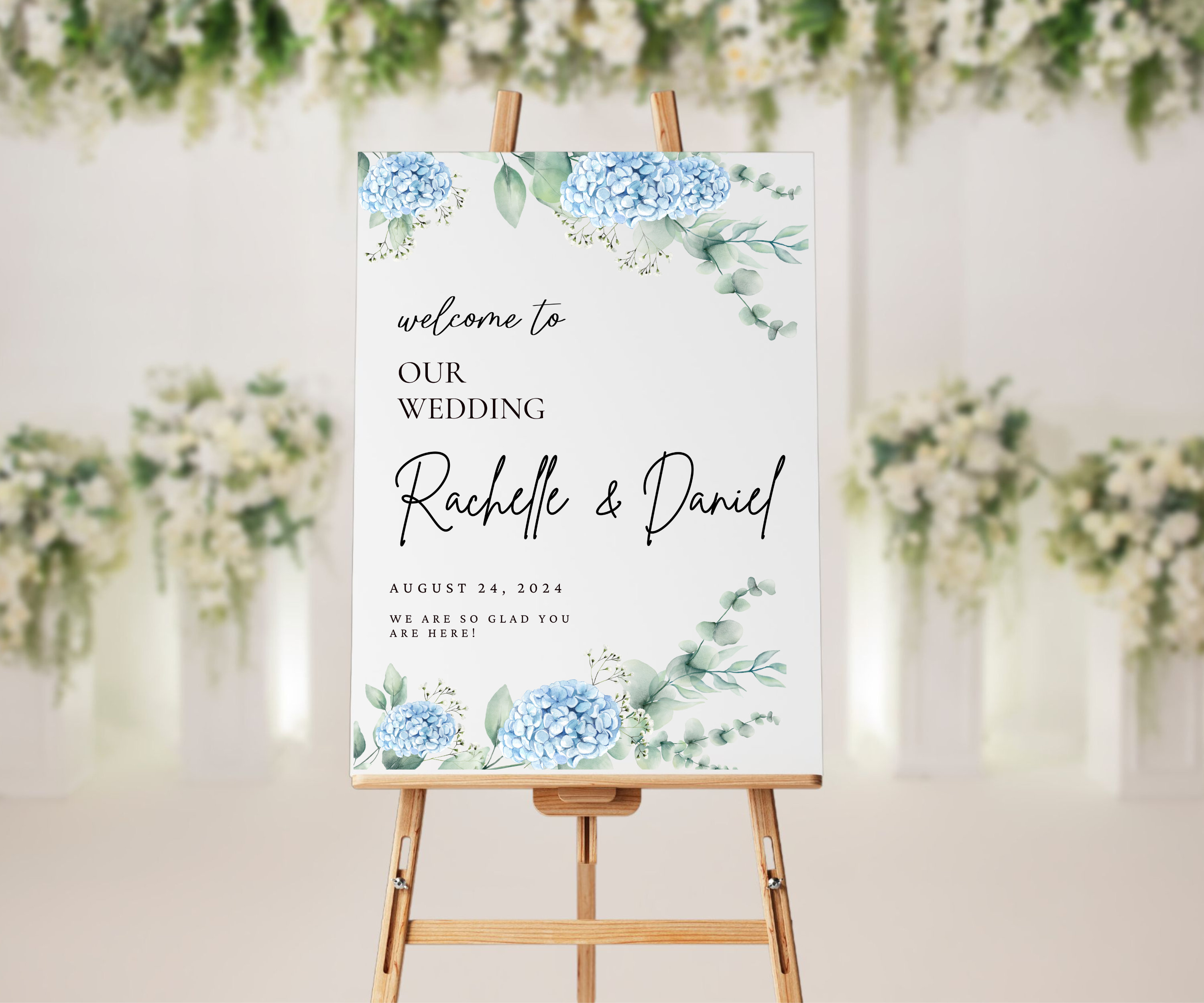 Blue Hydrangea Wedding Sign Blue Floral Wedding Sign for Garden Wedding ...