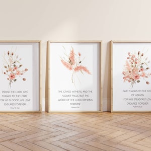 Large Scripture Wall Art Botanical Bible Verse Set of 3 Prints ...