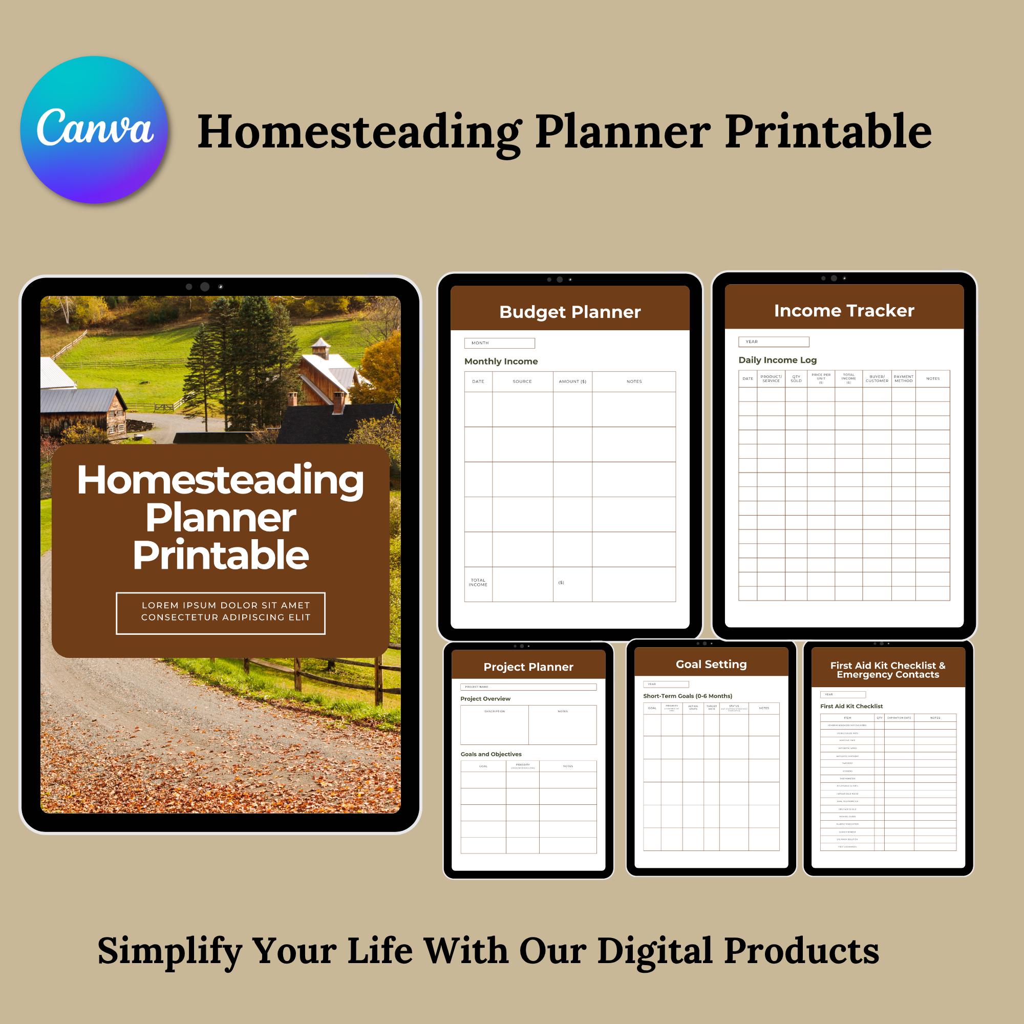Homesteading Planner, Home Management and Garden Planning (instant ...
