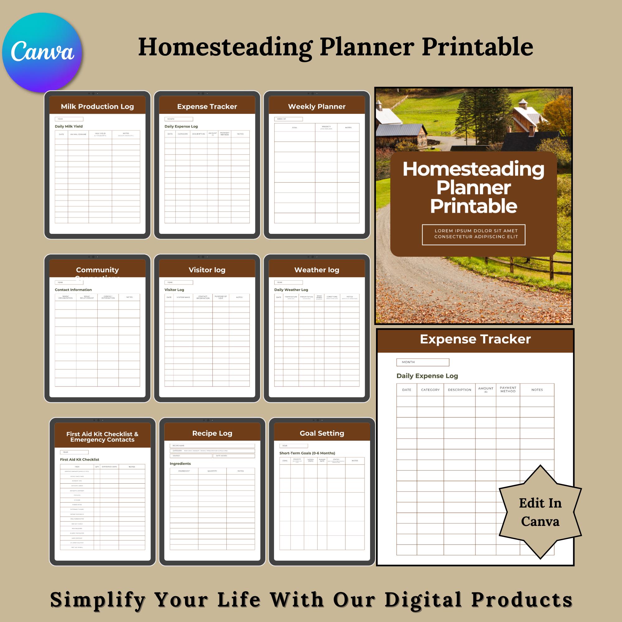 Homesteading Planner, Home Management and Garden Planning (instant ...