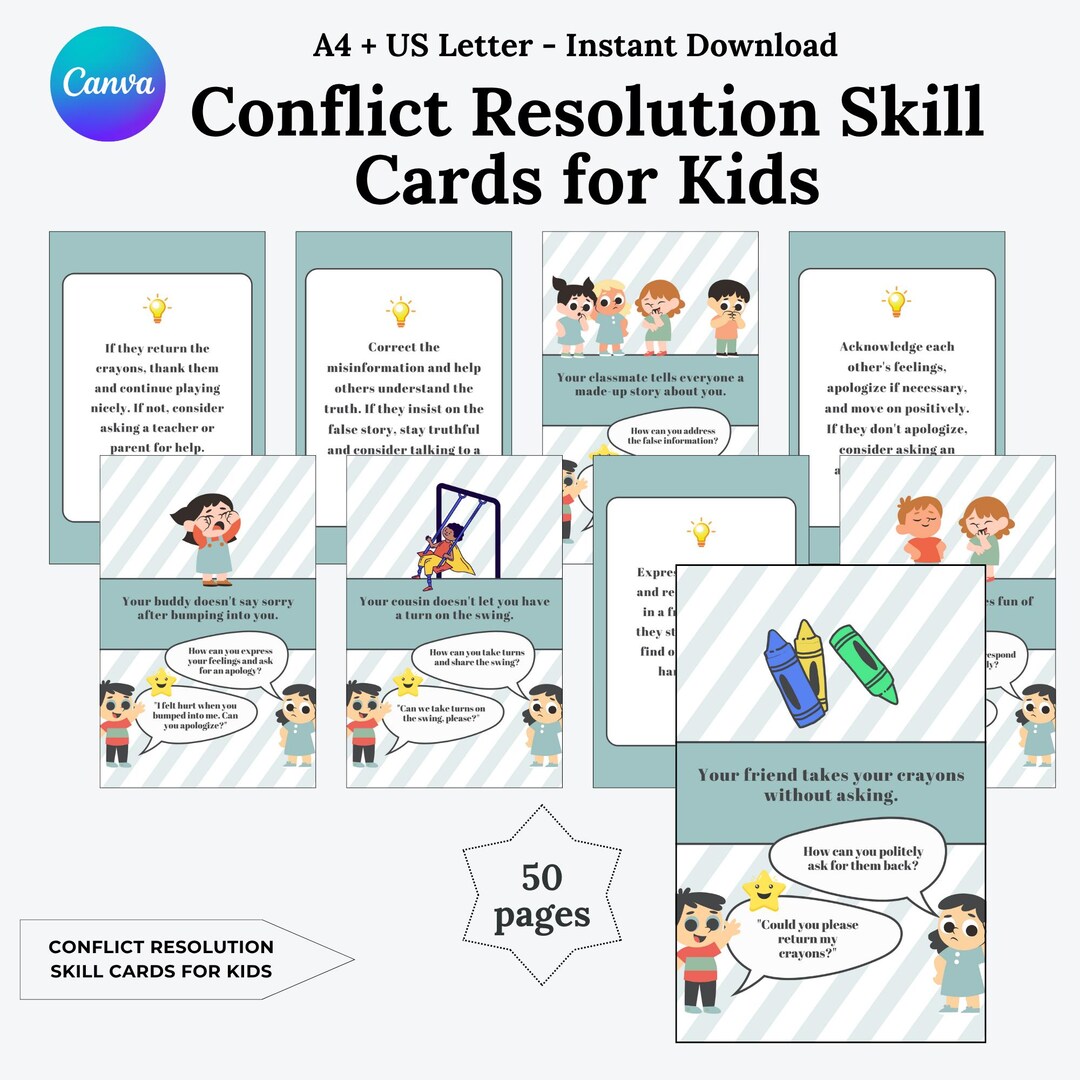 Conflict Resolution Cards for Kids, Social Emotional Learning ...