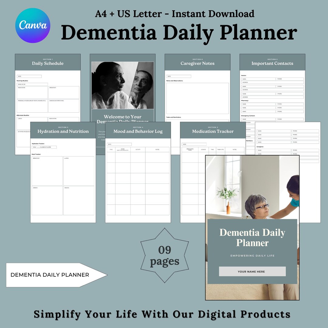Dementia Planner, Daily Routine Tracker, Self Care Planner, Memory Care ...