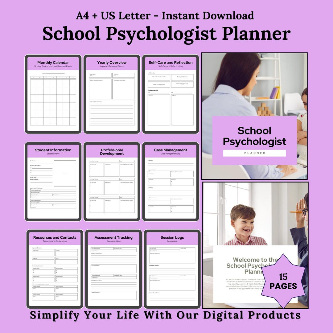 School Psychologist Planner: Caseload, Assessment & Self-care (digital ...