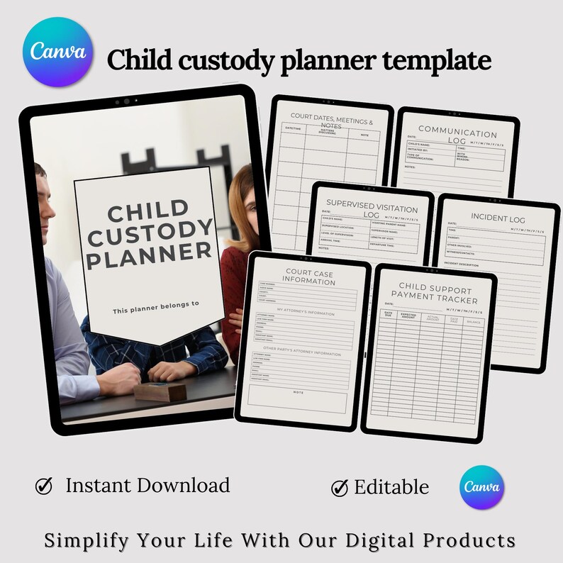 Child Custody Planner Template Printable, Custody Schedule Planner, Co ...