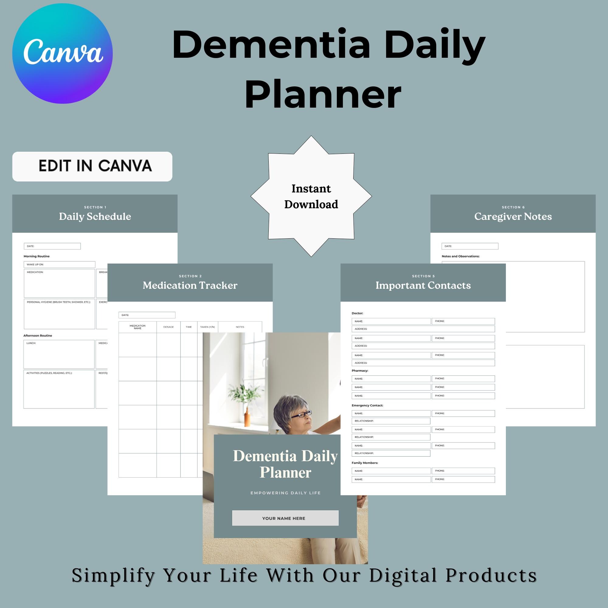 Dementia Planner, Daily Routine Tracker, Self Care Planner, Memory Care ...