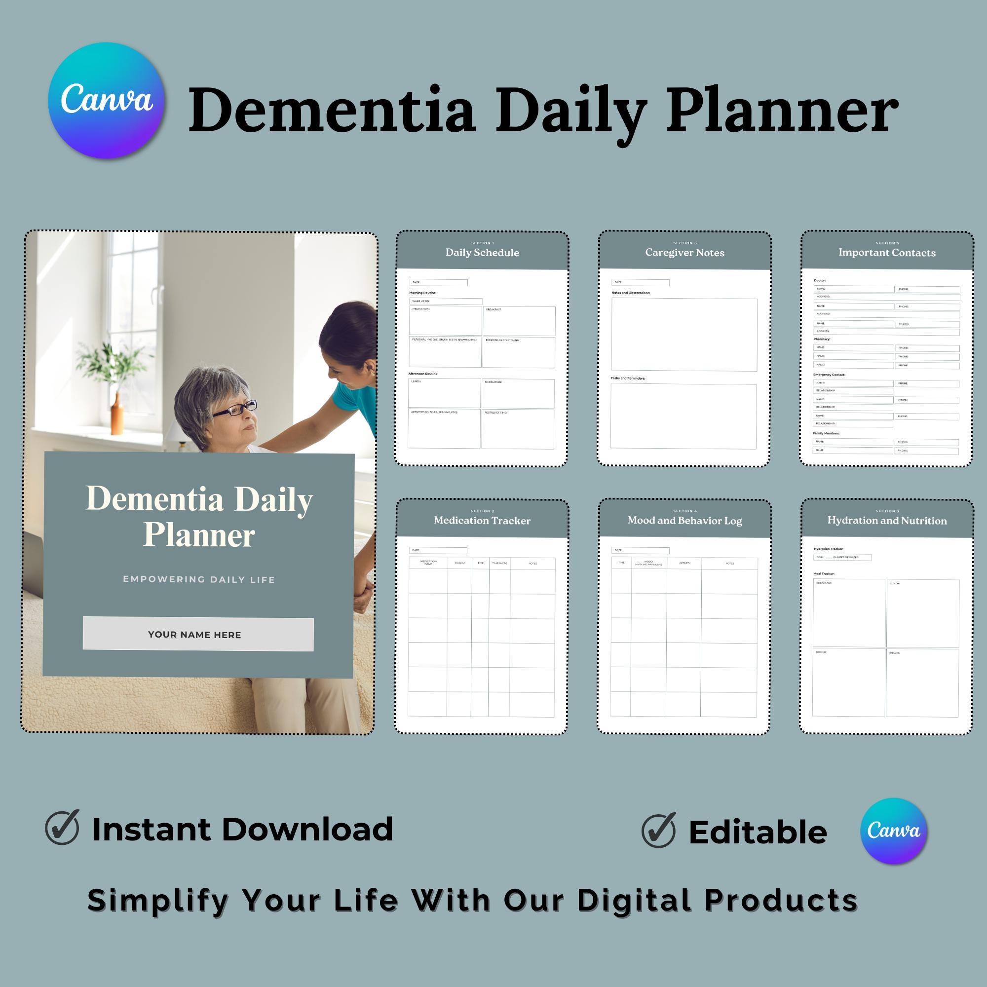 Dementia Planner, Daily Routine Tracker, Self Care Planner, Memory Care ...