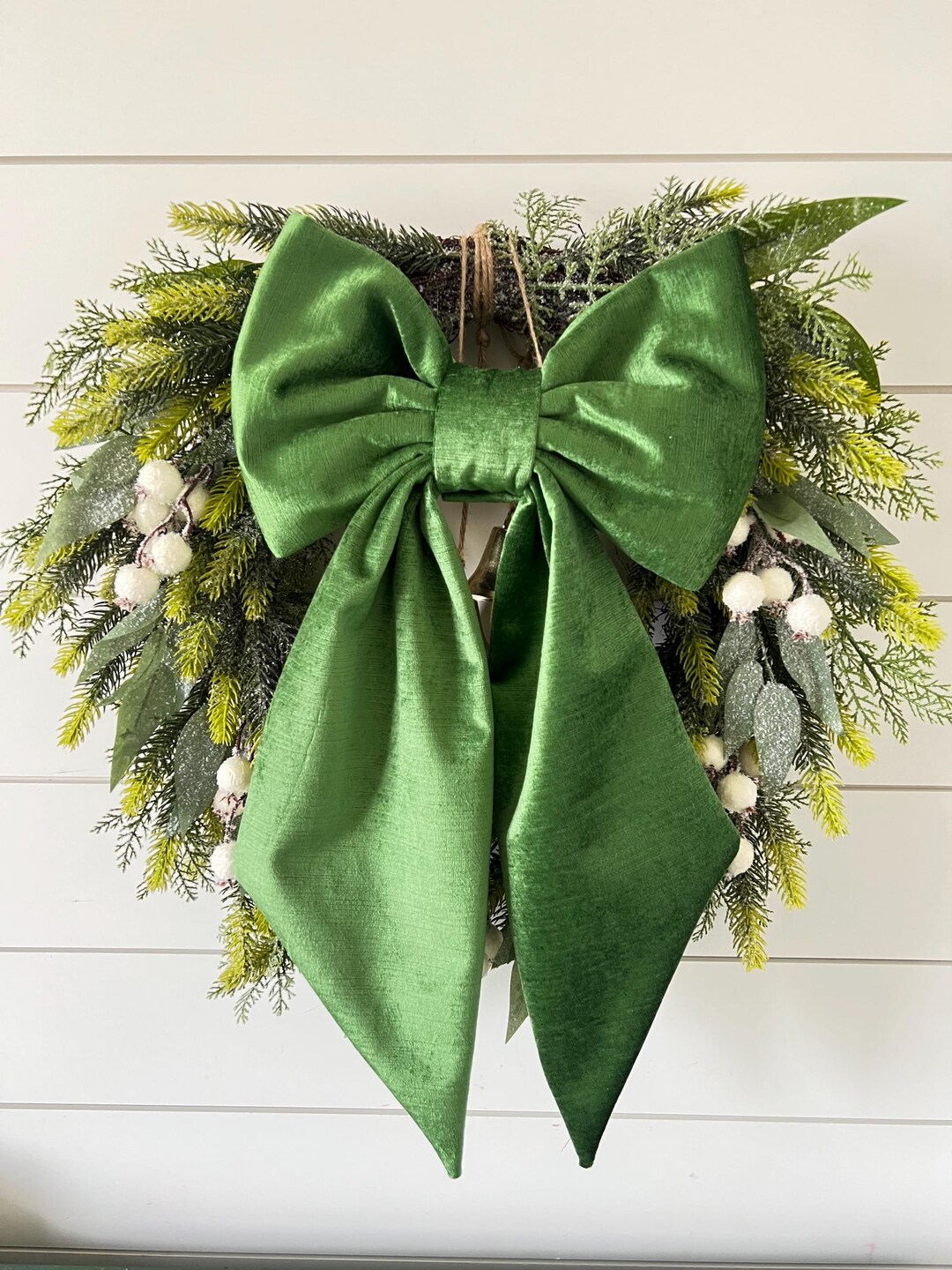 Large Velvet Bow, Green Velvet Bow, Christmas Wreath Bow, Bow Door ...