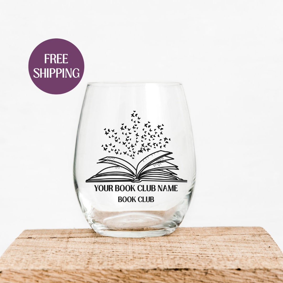 Custom Book Club Wine Glass With Open Book And Butterflies Design Etsy