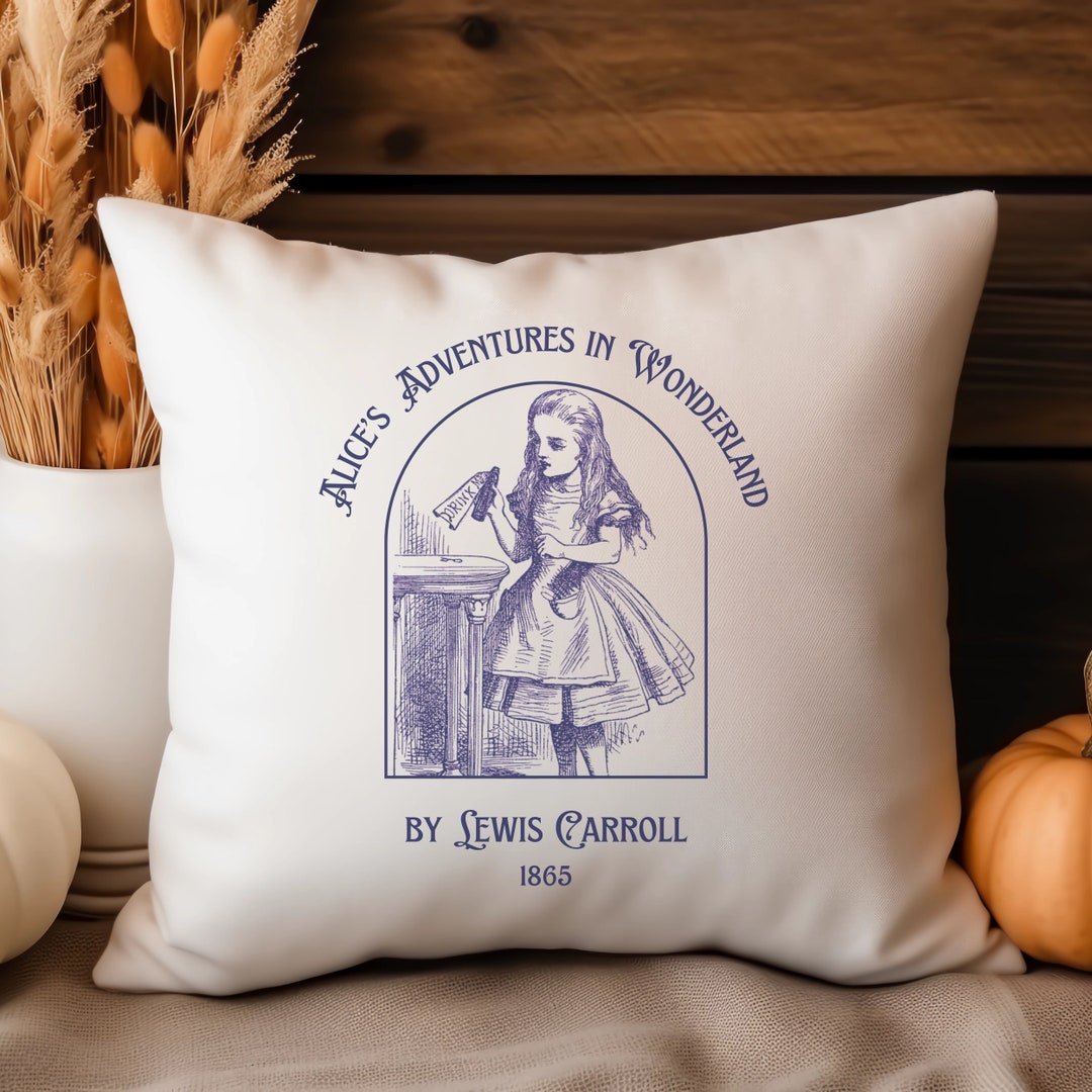 Alice in Wonderland Pillow, Alice's Adventures Bookish Pillow, Lewis ...