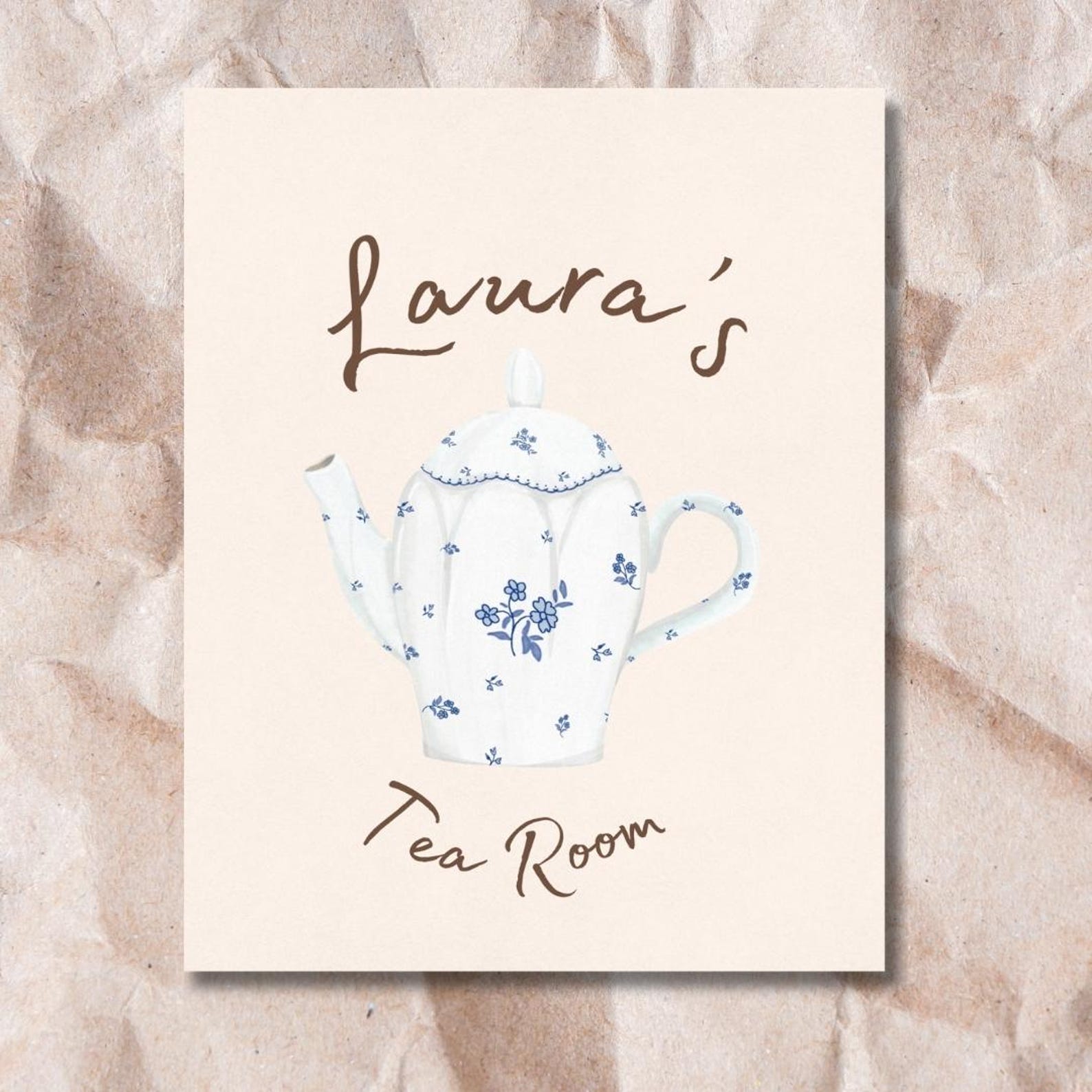 Personalized Tea Room Sign, Regencycore Printable Wall Art With Blue ...