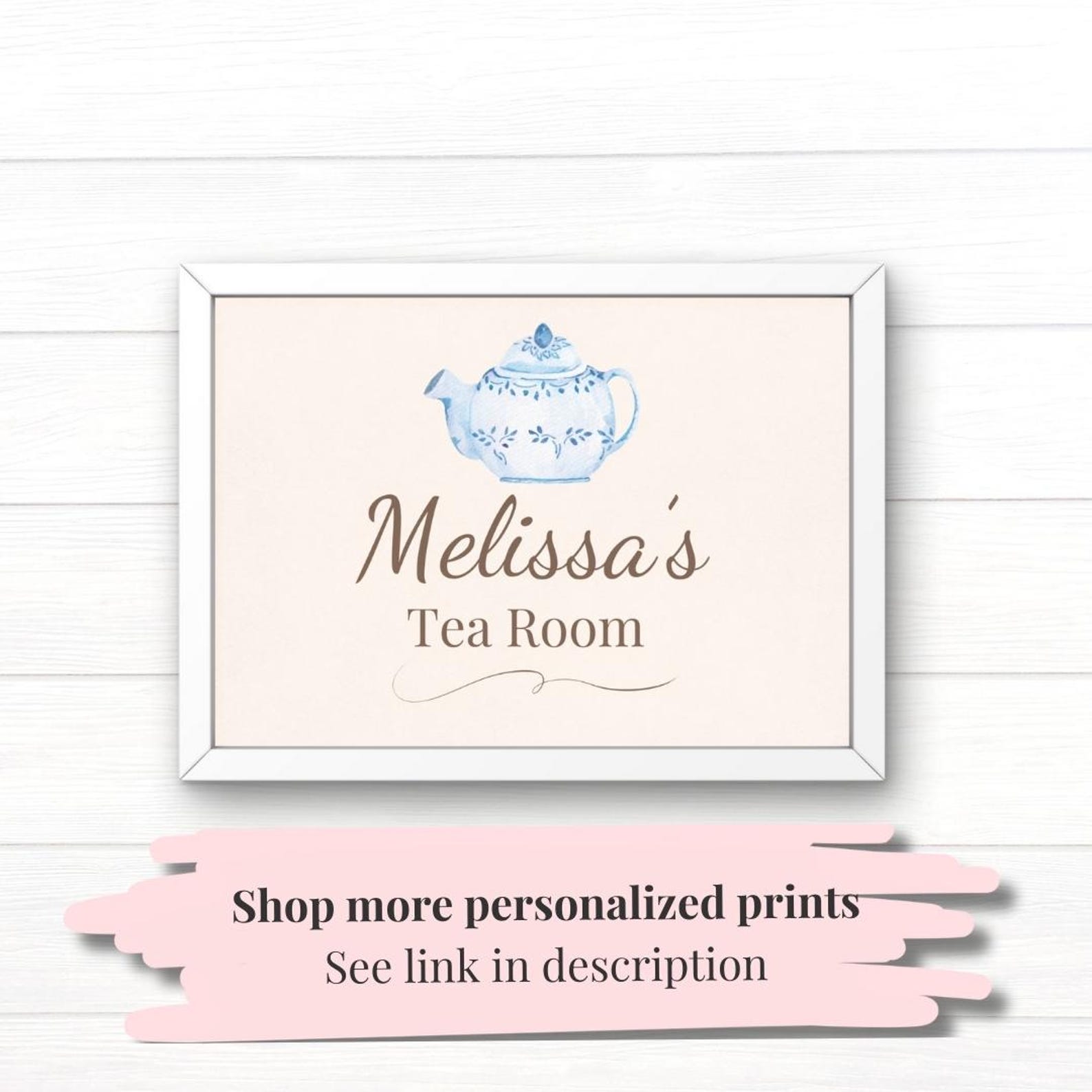 Personalized Tea Room Sign, Regencycore Printable Wall Art With Blue ...