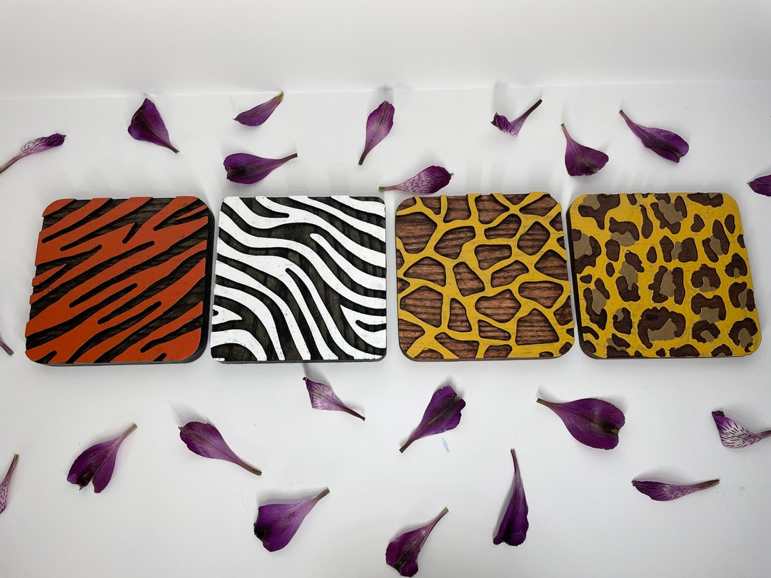 Safari Coasters set of 4 / Jungle Themed Drink Coasters / Tiger Zebra ...