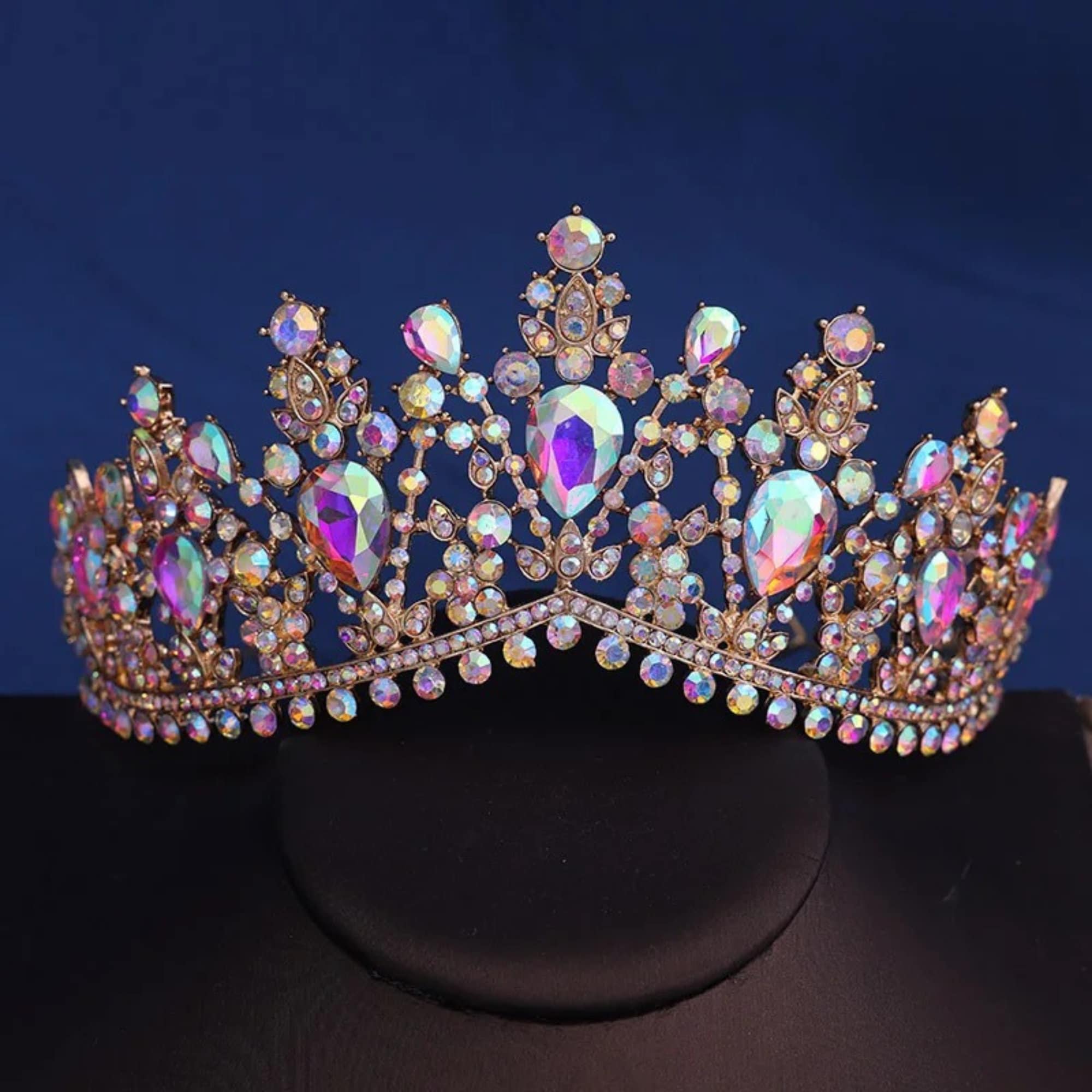 Rainbow Crystal Wedding Crown, Iridescent Rhinestone Bridal Tiara, Zinc ...