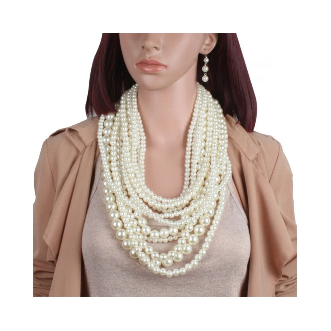Luxurious Multi-layered Pearl Necklace and Earring Set, Elegant Bridal ...