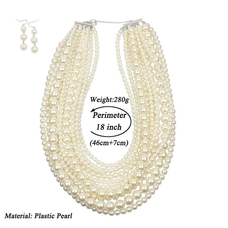 Luxurious Multi-layered Pearl Necklace and Earring Set, Elegant Bridal ...